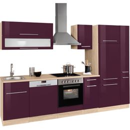 K&uuml;chenzeile KOCHSTATION, B:300cm T:60cm, lila, Komplettk&uuml;chen-Sets, "KS-Eton", mit E-Ger&auml;ten, Breite 300 cm