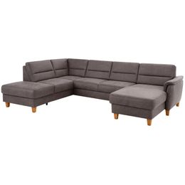 Wohnlandschaft Home Affaire, B:308cm H:89cm T:212cm, grau, 100% Polyester;Struktur (100% Polyester);Luxus-Microfaser in Lederoptik (100% Polyester),