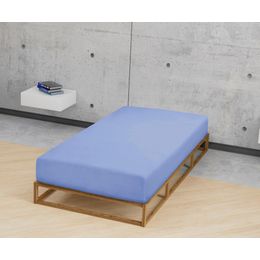 Spannbettlaken Biberna, L:200cm, blau, Biber, Obermaterial: 100% Baumwolle, Bettlaken, "Biber in Gr. 90x200, 140x200 oder 180x200 cm", aus Baumwolle,