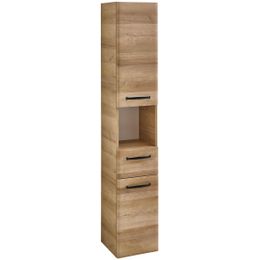 Hochschrank SAPHIR, B:30cm H:168cm T:33cm, braun, Holzwerkstoff, Badezimmer, Schr&auml;nke, "Quickset 318, mit 2 T&uuml;ren, 1 Auszug, 1 Fach, 30cm breit"