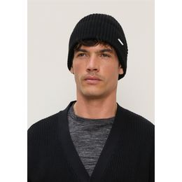 Bruno Banani Herren Strickm&uuml;tze, schwarz, kontrastfarbene Details, unifarben, Grobstrick, Kunstfaser, M&uuml;tzen, mit dezentem Marken-Metall-Label