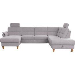 Wohnlandschaft Home Affaire, B:308cm H:89cm T:212cm, silber, 100% Polyester;Struktur (100% Polyester);Luxus-Microfaser in Lederoptik (100%