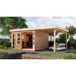 Gartenhaus Konifera, braun, Massivholz, Gartenh&auml;user, "Pinaki 6", inkl. Anbaudach