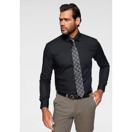MAN'S WORLD MAN'S WORLD Herren Langarmhemd, schwarz, Basic, Gr. 51, unifarben, Obermaterial: 55% Baumwolle, 45% Polyester, Hemden, mit Brusttasche