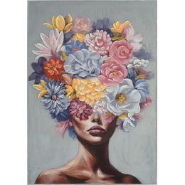 &Ouml;lgem&auml;lde B&Ouml;NNINGHOFF, B:60cm H:90cm T:3,5cm, bunt, Acryl, Canvas, Massivholz, Bilder, "handarbeit gerahmt FRAU MIT BLUMEN 60x90 cm &ndash; Wandbild Deko",