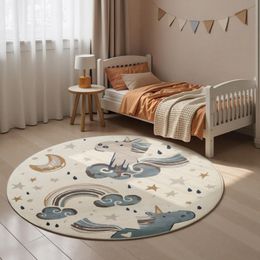 Kinderteppich Hanse Home, H:10mm &Oslash;:160cm, beige, Polypropylen, Teppiche, "Einhorn", Pflegeleicht, Weich, Kinderzimmer, Spielteppich, Spielunterlage