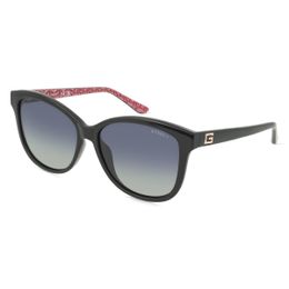 Guess GU7920 | Unisex-Sonnenbrille | Fassung: Vollrand, Rund, Acetat Spritzguss, Schwarz Gl&auml;nzend | Glasfarbe: Grau