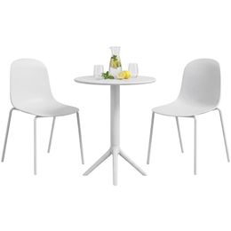 CLP Gartenm&ouml;bel-Set wetterfest Torin, mit 2 Stapelst&uuml;hlen und rundem Tisch 60 cm, Sitzgruppe ganzj&auml;hrig f&uuml;r Balkon, Terrasse und Garten