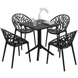 CLP Gartenm&ouml;bel-Set wetterfest Neriva, mit 4 St&uuml;hlen und quadratischem Tisch, 5-teilige Sitzgruppe f&uuml;r Garten, Terrasse und Balkon