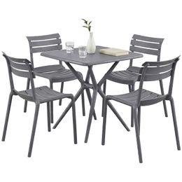 CLP Gartenm&ouml;bel-Set wetterfest Vela, mit 4 Stapelst&uuml;hlen und quadratischem Esstisch 72x72cm, Sitzgruppe f&uuml;r Balkon, Terrasse und Garten