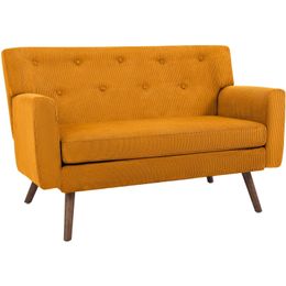 CLP Sofa 2-Sitzer mit Cordbezug Kioni, Couch bequem f&uuml;r Wohnzimmer, komfortabel gepolstert, bis 240 kg belastbar, Beine aus Kautschukholz