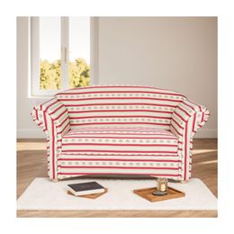 2-Sitzer Sofa Loretta, ca. 153 x 83 x 85 cm &ndash; Rot gestreift & Blumenmuster
