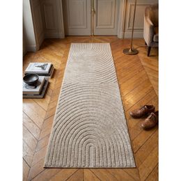 KADIMA DESIGN Hochflorteppich Organische B&ouml;gen mit 3D-Effekt Beige 80x250 cm Waschbar