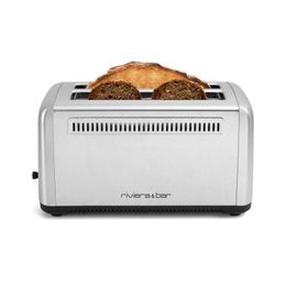 riviera&;bar Stainless Steel 2 Slots XL Langschlitz-Toaster (2 Scheiben, Edelstahl, Silber, 7 Br&auml;unungsstufen, Auftaufunktion, Baguette-Funktion, Stopp-Knopf, High-Lift-Position)