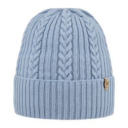 Areco Damen Zopfstrick-M&uuml;tze Merino Hellblau