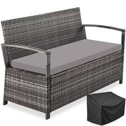 TecTake&reg; Rattan-Gartenbank, 2-Sitzer, wetterfest, robustes Polyrattan, 128 x 56 x 77,5 cm, inklusive Schutzh&uuml;lle