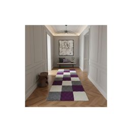 KADIMA DESIGN Teppich Hochflor RHEIN in Violett, kariert, 80 x 250 cm