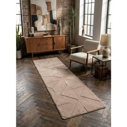 KADIMA DESIGN Teppich Kurzflor Waschbar LAVAREDO in Beige, geometrisch, 80 x 250 cm