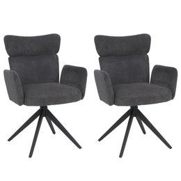 2er-Set Esszimmerstuhl MCW-N11, Stuhl, drehbar Auto-Return Stoff Boucl&eacute; 350g/m&sup2; &Ouml;ko-Tex ~ dunkelgrau, Beine dunkelgrau