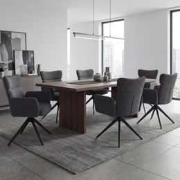 6er-Set Esszimmerstuhl MCW-N11, Stuhl, drehbar Auto-Return Stoff Boucl&eacute; 350g/m&sup2; ~ dunkelgrau, Beine dunkelgrau