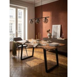 Esstisch Massivholz Metall U-Gestell Baumkante Rechteckig, Akazie 120x60x76 cm