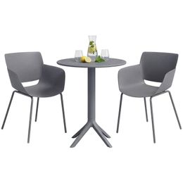 CLP Gartenm&ouml;bel-Set wetterfest Siora, 2 Bistrost&uuml;hle und Esstisch rund 60 cm, Sitzgruppe f&uuml;r Balkon, Terrasse und Garten