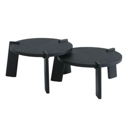 FineBuy Couchtisch Set 2er Massivholz rund Wohnzimmertisch Beistelltisch Satztische