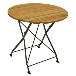 DEGAMO Klapptisch BAD T&Ouml;LZ 77cm rund, Flachstahl gr&uuml;n + Robinie