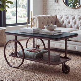 Couchtisch MCW-Q69, Beistelltisch Sofatisch, Reifen Industrial Retro Holz, 54x100x60cm ~ schwarz, Metall kupferfarben
