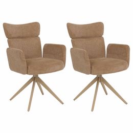2er-Set Esszimmerstuhl MCW-N11, Stuhl, drehbar Auto-Return Stoff Boucl&eacute; 350g/m&sup2; &Ouml;ko-Tex ~ hellbraun, Beine Holz-Optik