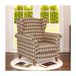 Polstersessel Loretta, ca. 86 x 81 x 105 cm &ndash; kariert & Braun