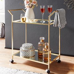 Servierwagen FineBuy Teewagen Gold Beistelltisch Rollen Speisewagen Glas Metall