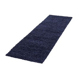 KADIMA DESIGN Teppich Hochflor RHEIN in Marineblau, einfarbig, 80 x 250 cm
