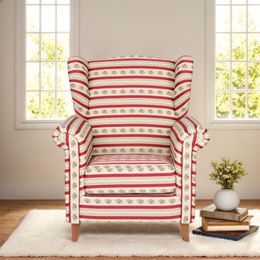 Polstersessel Loretta, ca. 86 x 81 x 105 cm &ndash; Rot gestreift & Blumenmuster