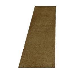 KADIMA DESIGN Hochflorteppich SPREE, einfarbig, Gold, 80 x 250 cm