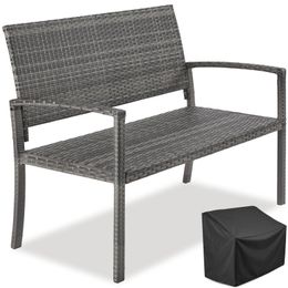 TecTake&reg; Rattan-Gartenbank, 2-Sitzer, robustes Polyrattan, 125 x 62,5 x 90 cm, inklusive Schutzh&uuml;lle