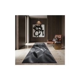 KADIMA DESIGN Kurzflorteppich INN, mit abstraktem Wellenmuster, Schwarz, 80 x 300 cm
