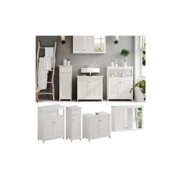 VICCO Badm&ouml;bel-Set Riad, Wei&szlig;, Badezimmer, moderne Badserie, Lamellen-Front, Waschtischunterschrank, Spiegelschrank, Midischrank, Sideboard