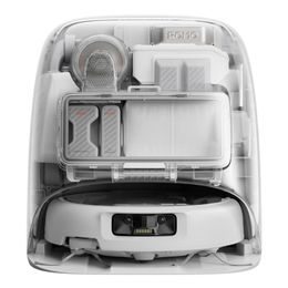 DJI ROMO P Saugroboter mit Wischfunktion (25.000 Pa Saugleistung, App-Steuerung, Transparente Optik, Selbstreinigung mit Hei&szlig;wasser, Staubabsaugstation)