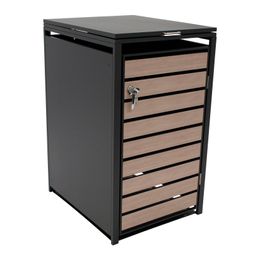 DEGAMO M&uuml;lltonnenbox BERLIN 68x80x116cm f&uuml;r Tonnen 120 und 240 Liter, Stahl anthrazit mit T&uuml;ren Holzoptik