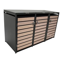 DEGAMO M&uuml;lltonnenbox BERLIN 200x80x116cm f&uuml;r 3x Tonnen 120 und 240 Liter, Stahl anthrazit mit T&uuml;ren Holzoptik