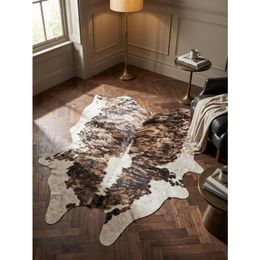 KADIMA DESIGN Flachwebteppich GASTEIN, in Rindsleder-Optik, aus Polyester, Braun, 150 x 200 cm