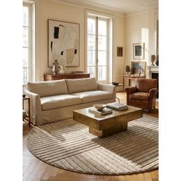 Hochflorteppich Cord-Streifen-Patchwork Beige 120x120 cm Waschbar