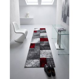 KADIMA DESIGN Kurzflorteppich LATEMAR, kariert, aus Polypropylen, Rot, 80 x 300 cm