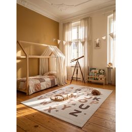 Kinderteppich Alphabet mit Regenbogen Creme 200x290 cm Waschbar