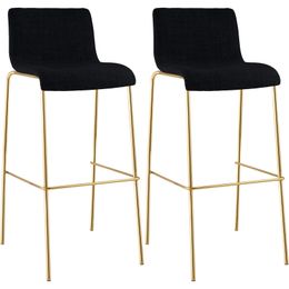 CLP Barhocker 2er Set mit Lehne Hover, Barstuhl stapelbar mit Stoffbezug, Metallgestell Goldoptik, Stapelstuhl bis 150 kg belastbar