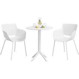 CLP Gartenm&ouml;bel-Set wetterfest Siora, 2 Bistrost&uuml;hle und Esstisch rund 60 cm, Sitzgruppe f&uuml;r Balkon, Terrasse und Garten