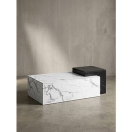 KADIMA DESIGN Couchtisch Wei&szlig; Schwarz Marmor-Optik Modern 120x60x40 cm Zwei Ebenen