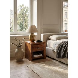Nachttisch &ndash; Massivholz, 40x40x30 cm, Schublade & Ablage, Landhausstil