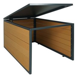 XL M&auml;hroboter-Garage mit Deckel MCW-L45, Dach Unterstand f&uuml;r Rasenm&auml;her, WPC Metall 43x70x90 cm ~ Eiche-Optik